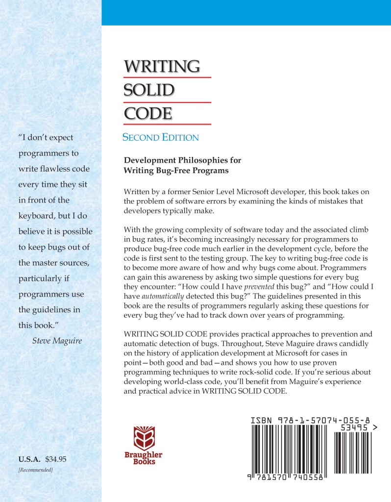 Writing Solid Code 20th Anniversary 2nd Edition Braughler Books Store 